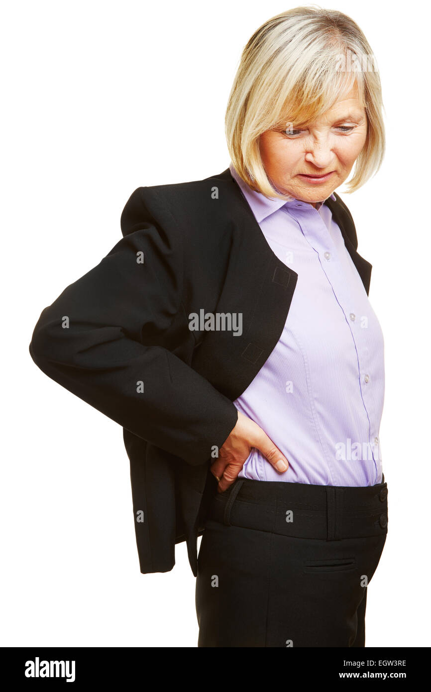 Old business woman having back pain and holding her aching back Stock ...
