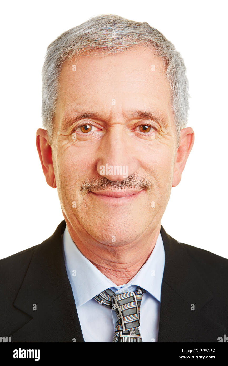 Frontal face of old smiling businessman for business head shot Stock ...