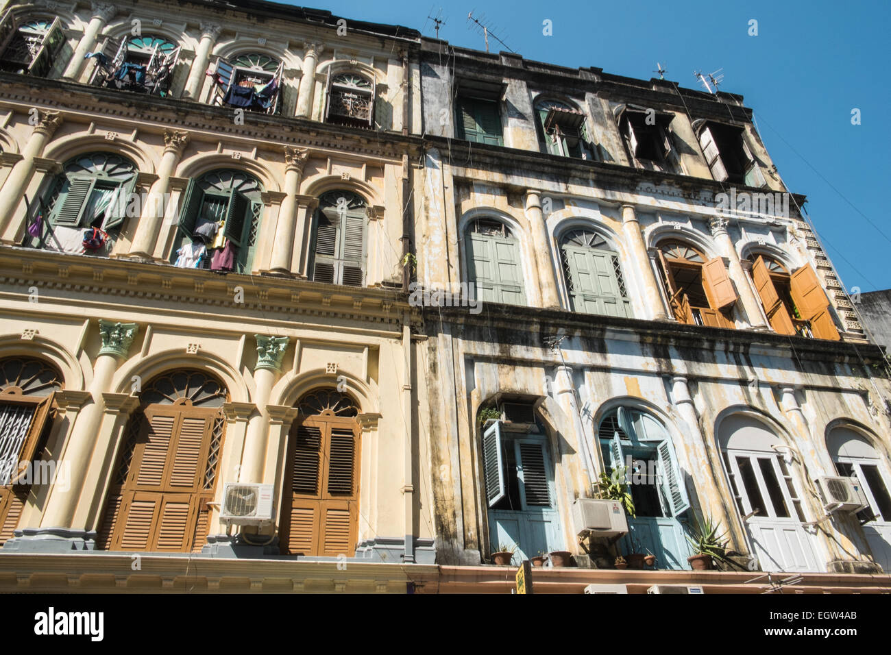Colonial buildings, renovations,development in center,centre of Yangon ...