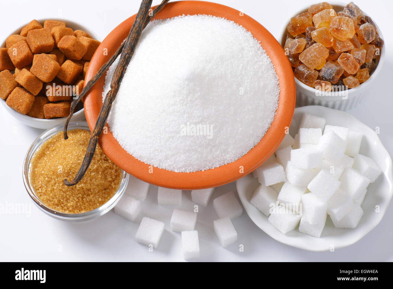 Still life of various types of sugar in bowls Stock Photo - Alamy