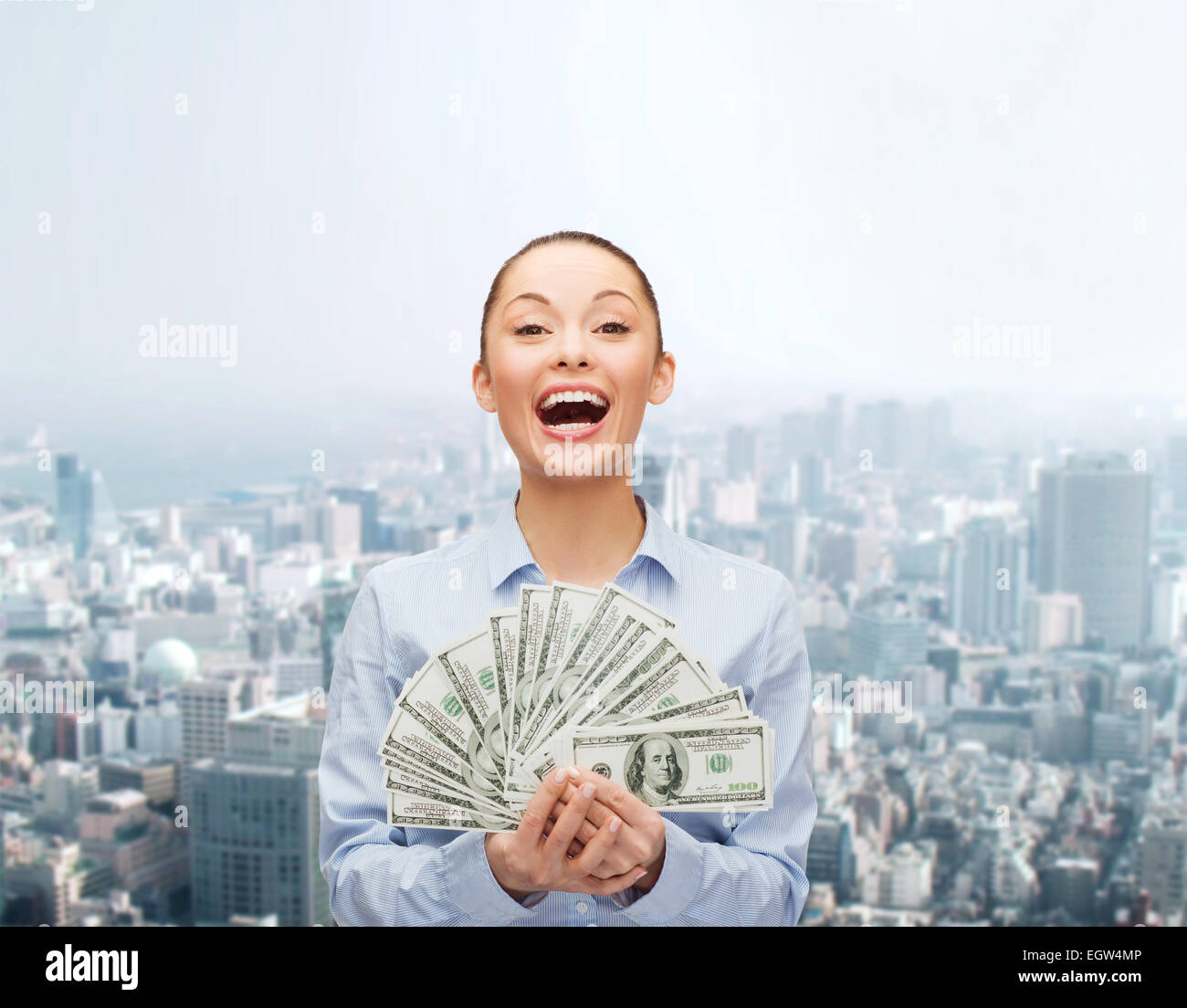 laughing businesswoman with dollar cash money Stock Photo - Alamy