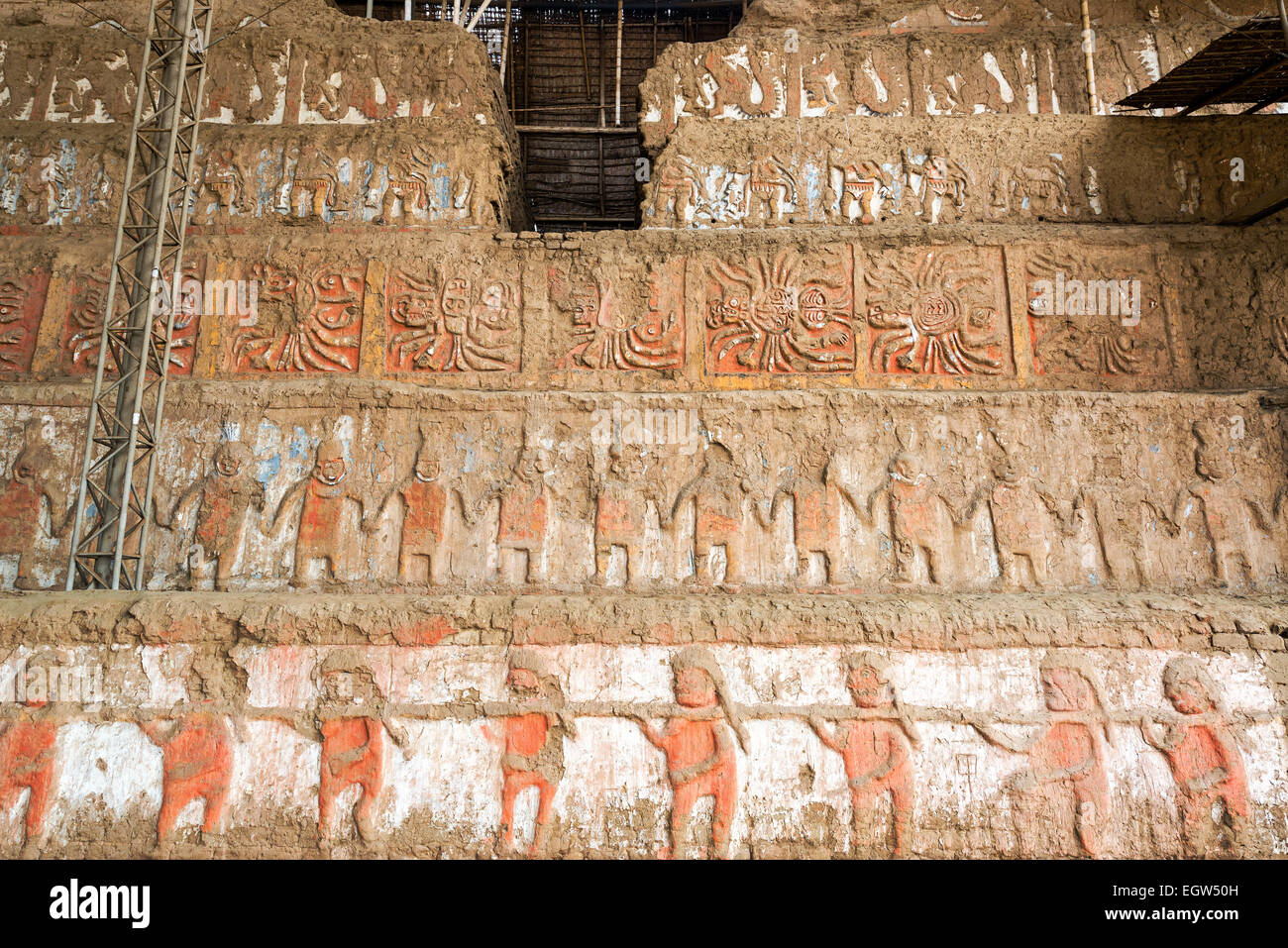 Details on one side of Huaca de la Luna and ancient pre Incan pyramid ...