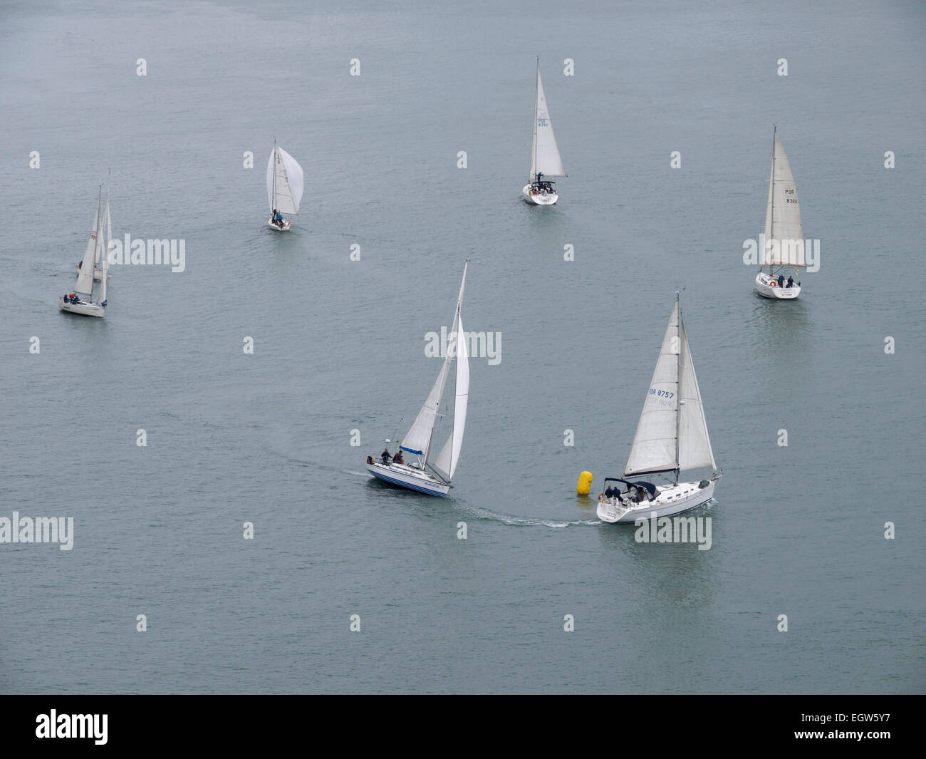 Aerial view of sailing boats racing Stock Photo - Alamy
