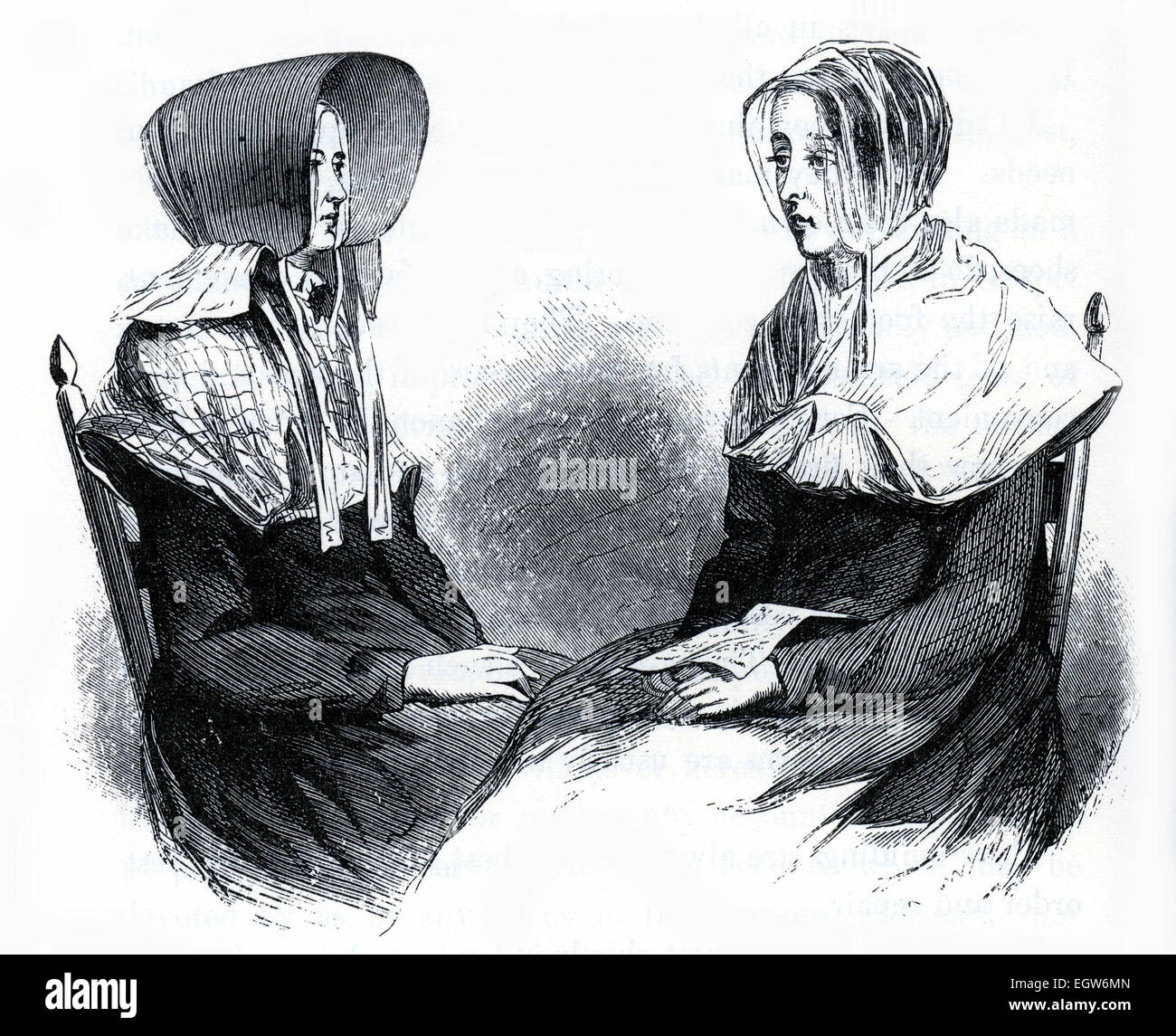 Shaker women in traditional costumes in 19th Century USA Stock Photo ...
