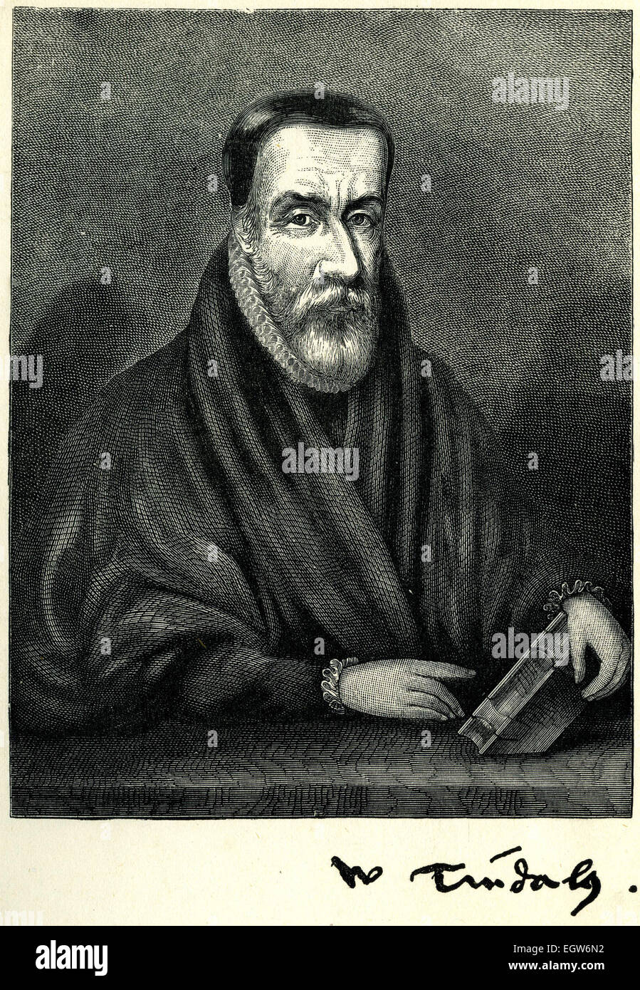 Engraved portrait and signature of 16th Century English Bible ...