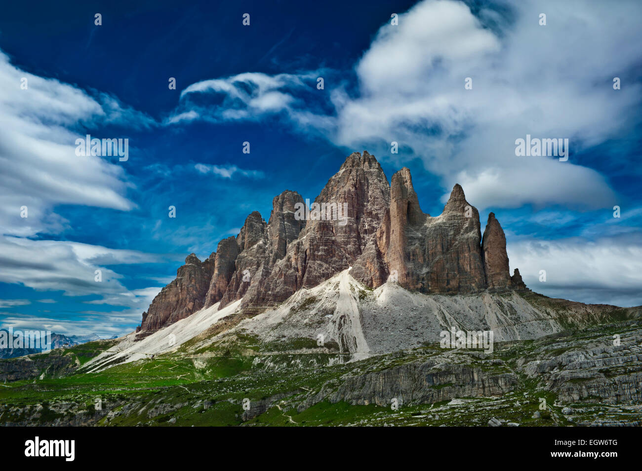Tre Cime Di Lavaredo - Dolomites peaks on a beautiful summer day Stock ...