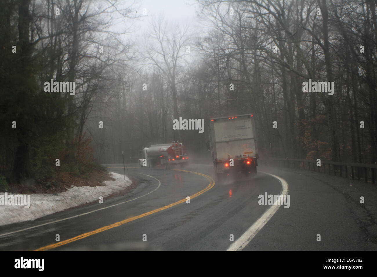 Trucks on Route 44/55, going through the Shawangunk Mountains, New York ...