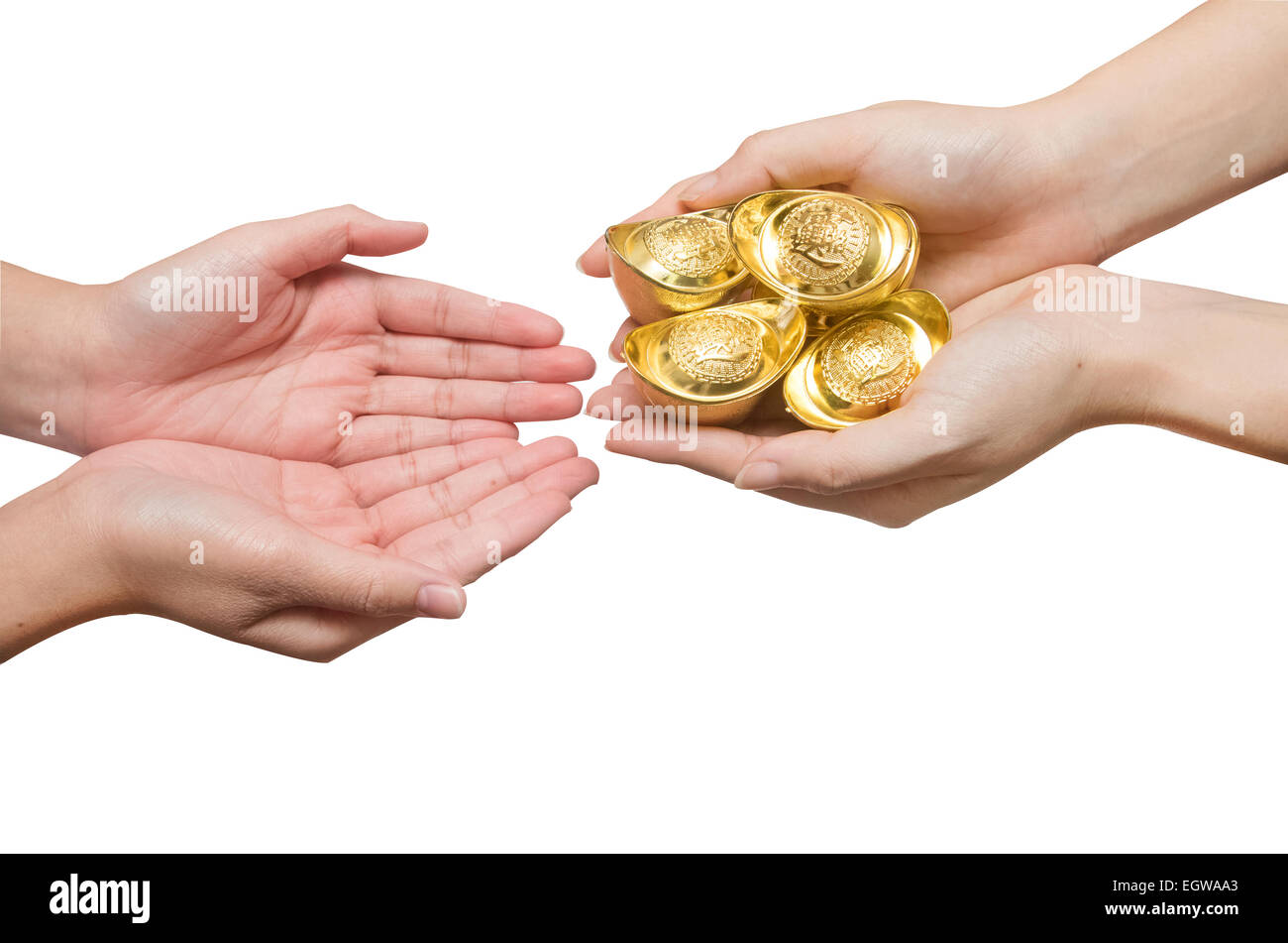 Hand giving chinese gold ingots Stock Photo - Alamy