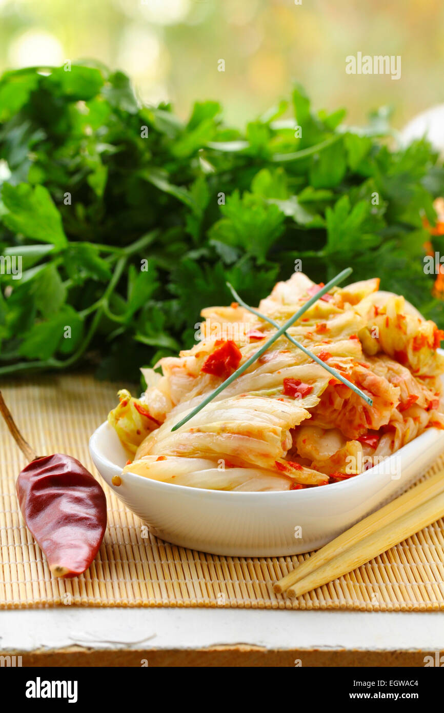 Korean cabbage kimchi with hot red pepper Stock Photo - Alamy