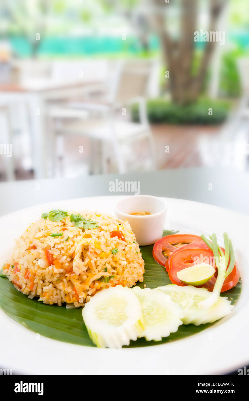 fried rice with restaurant background Stock Photo - Alamy