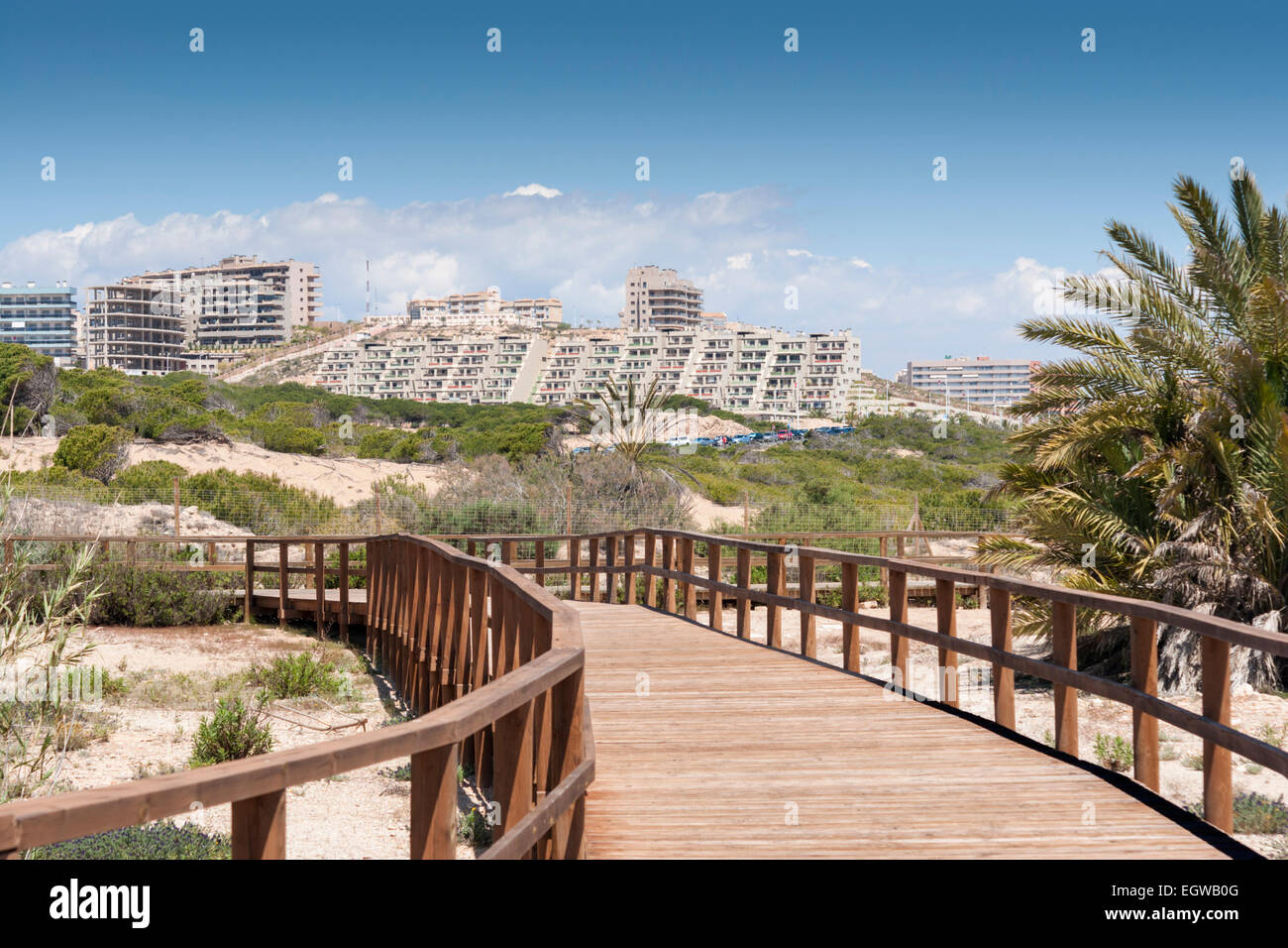 Wooden walkway over dunes. Photo taken in Carabassi beach, Elche, Spain ...