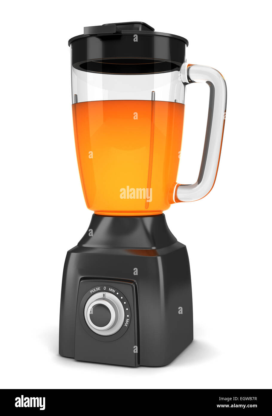 modern black blender with orange juice isolated on white background ...