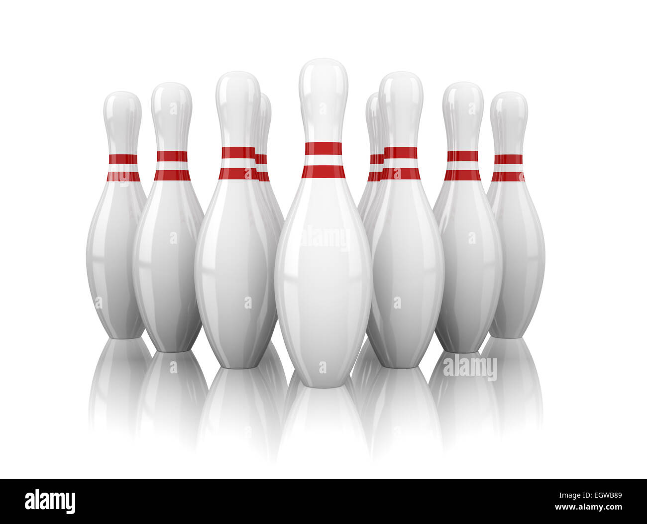 ten bowling pins isolated on white background Stock Photo - Alamy