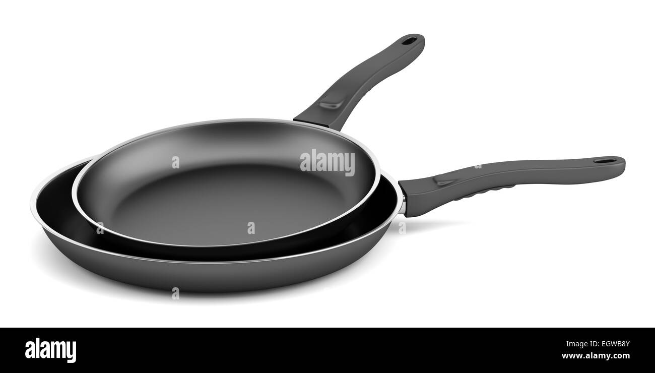 two fryer pans isolated on white background Stock Photo - Alamy