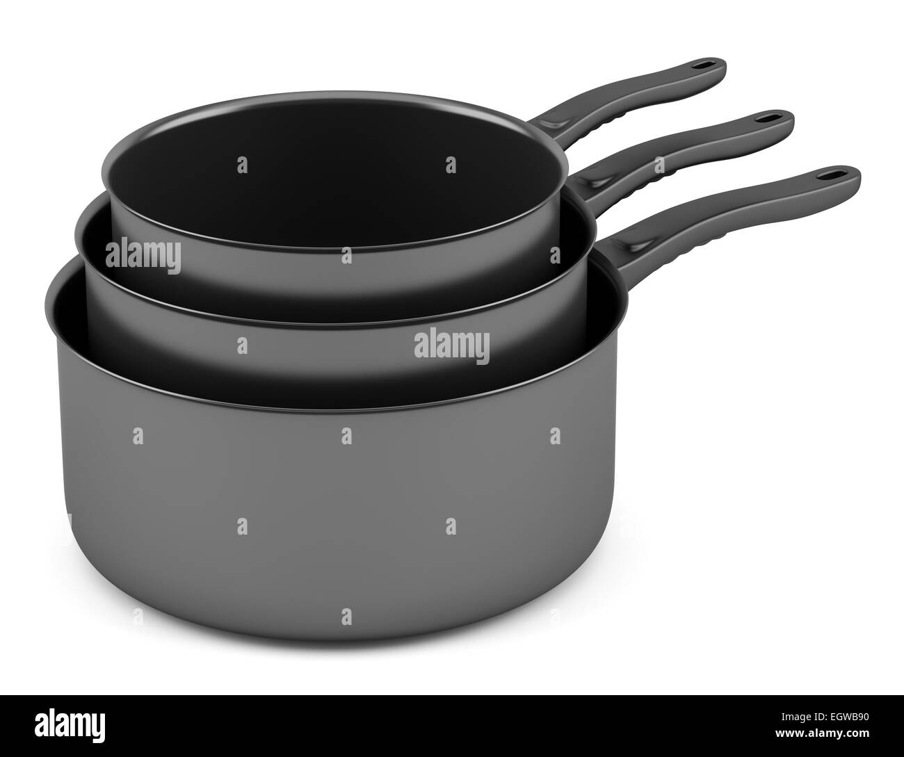 three black cooking pots isolated on white background Stock Photo - Alamy