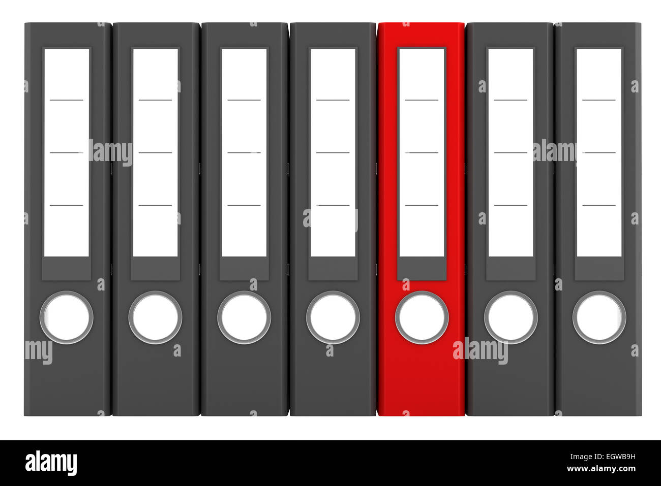 red file folder among similar gray folders isolated on white background ...