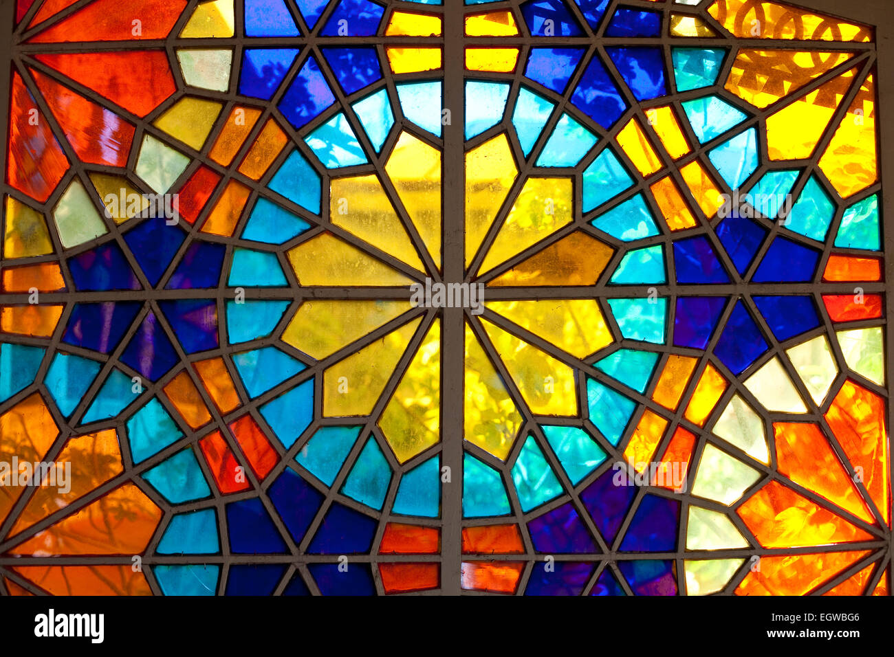 Stained glass window in a private home, Tbilisi, Georgia Stock Photo ...