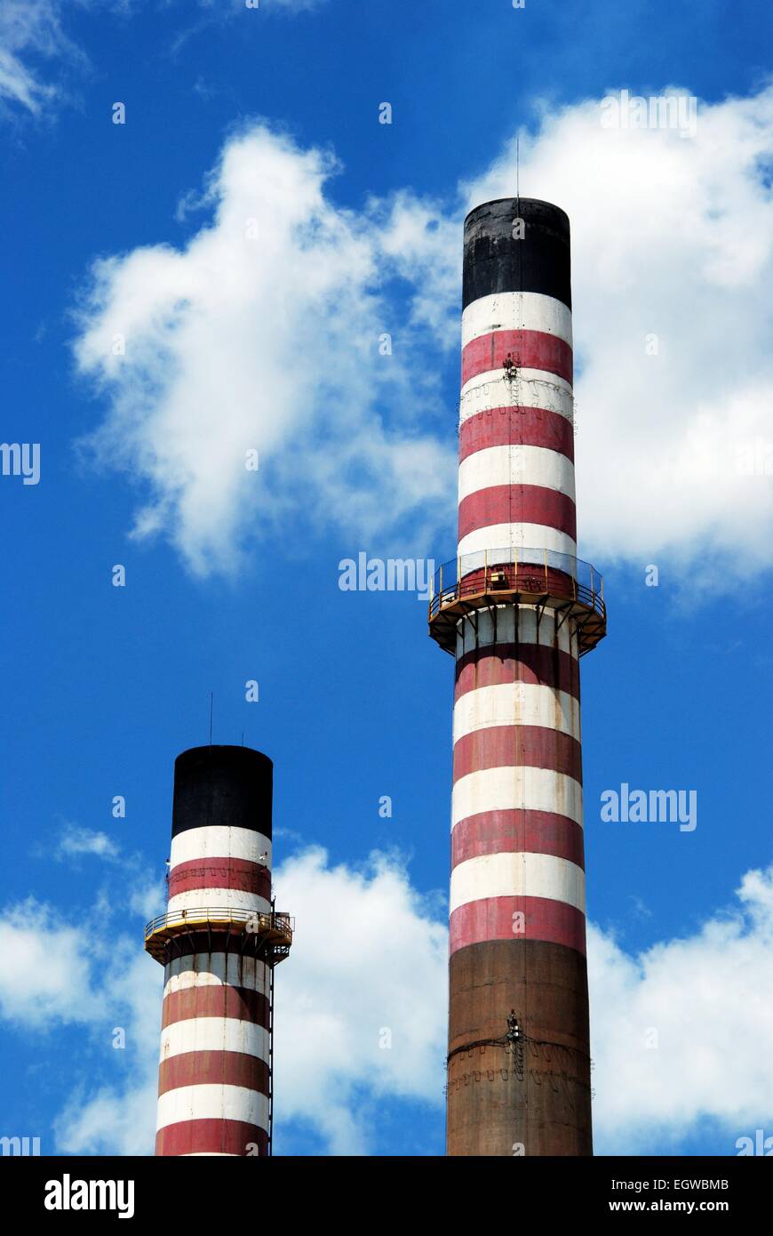 Petrochemical refinery chimney stacks, Puente Mayorga, Cadiz Province ...