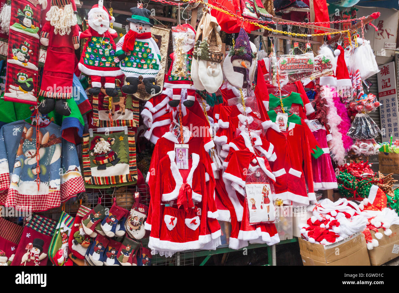 China, Hong Kong, Central, Shop Display of Christmas Clothing and ...