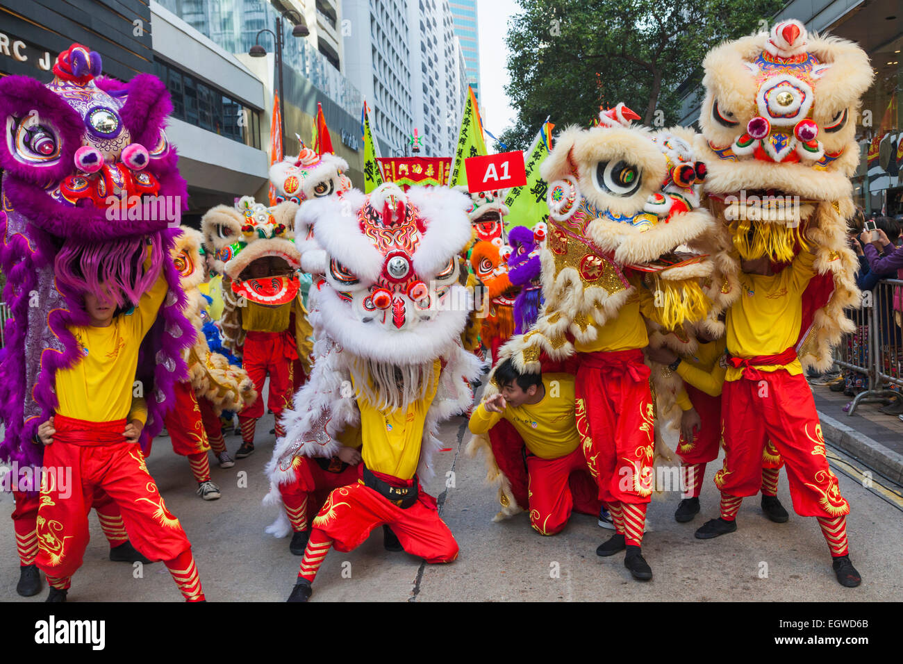 China, Hong Kong, Annual New Years Day Festival Parade, Chinese Lion ...