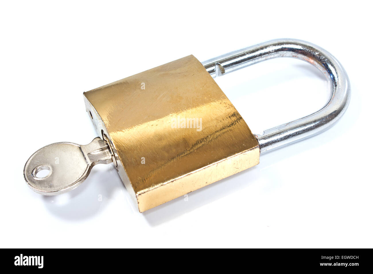 Padlock with key isolated on white Stock Photo - Alamy