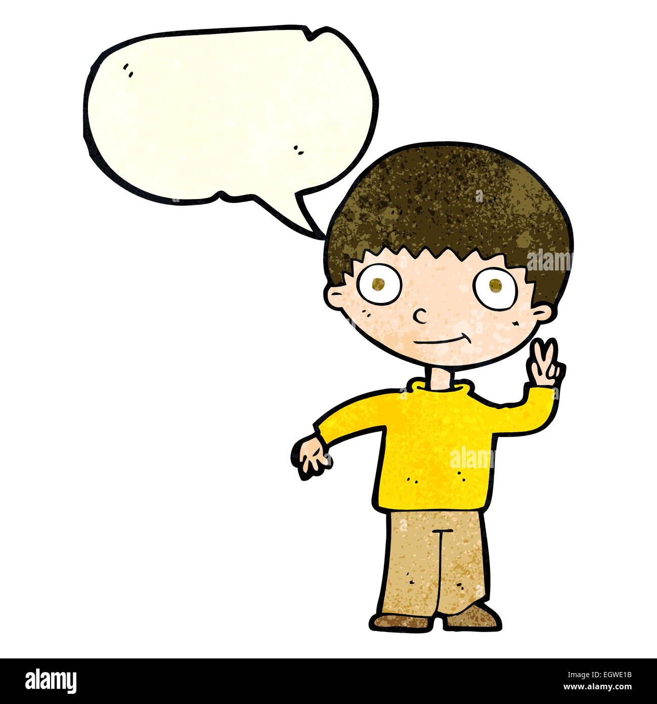 cartoon boy giving peace sign with speech bubble Stock Vector Image ...