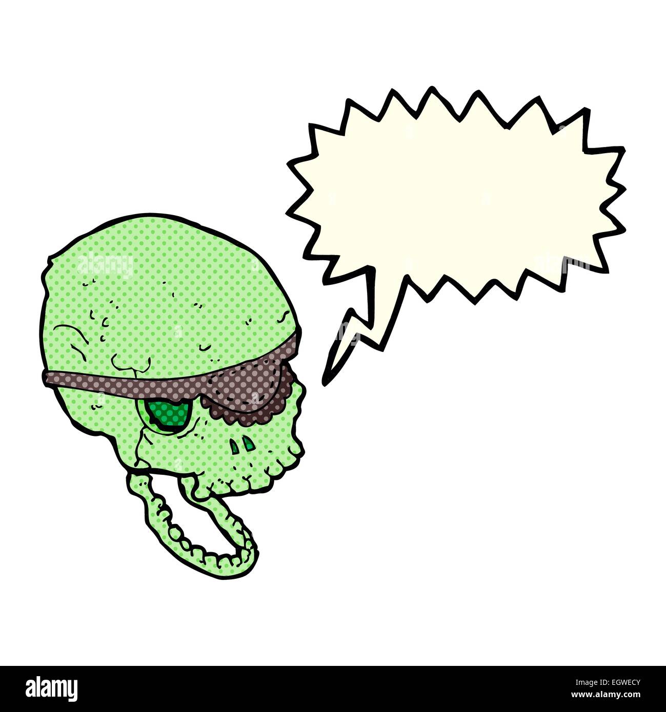 cartoon spooky skull with eye patch with speech bubble Stock Vector ...