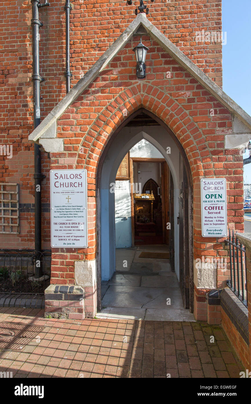 Entrance to the Sailor's Church on the harbour wall at Ramsgate, Kent ...