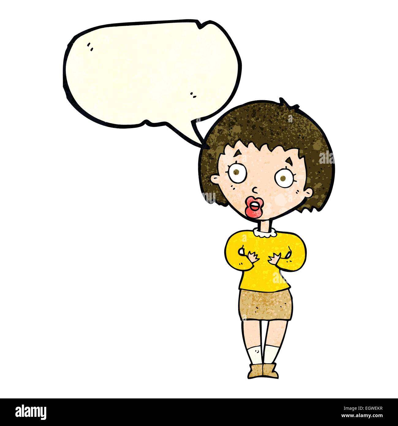cartoon woman making Who Me? gesture with speech bubble Stock Vector ...