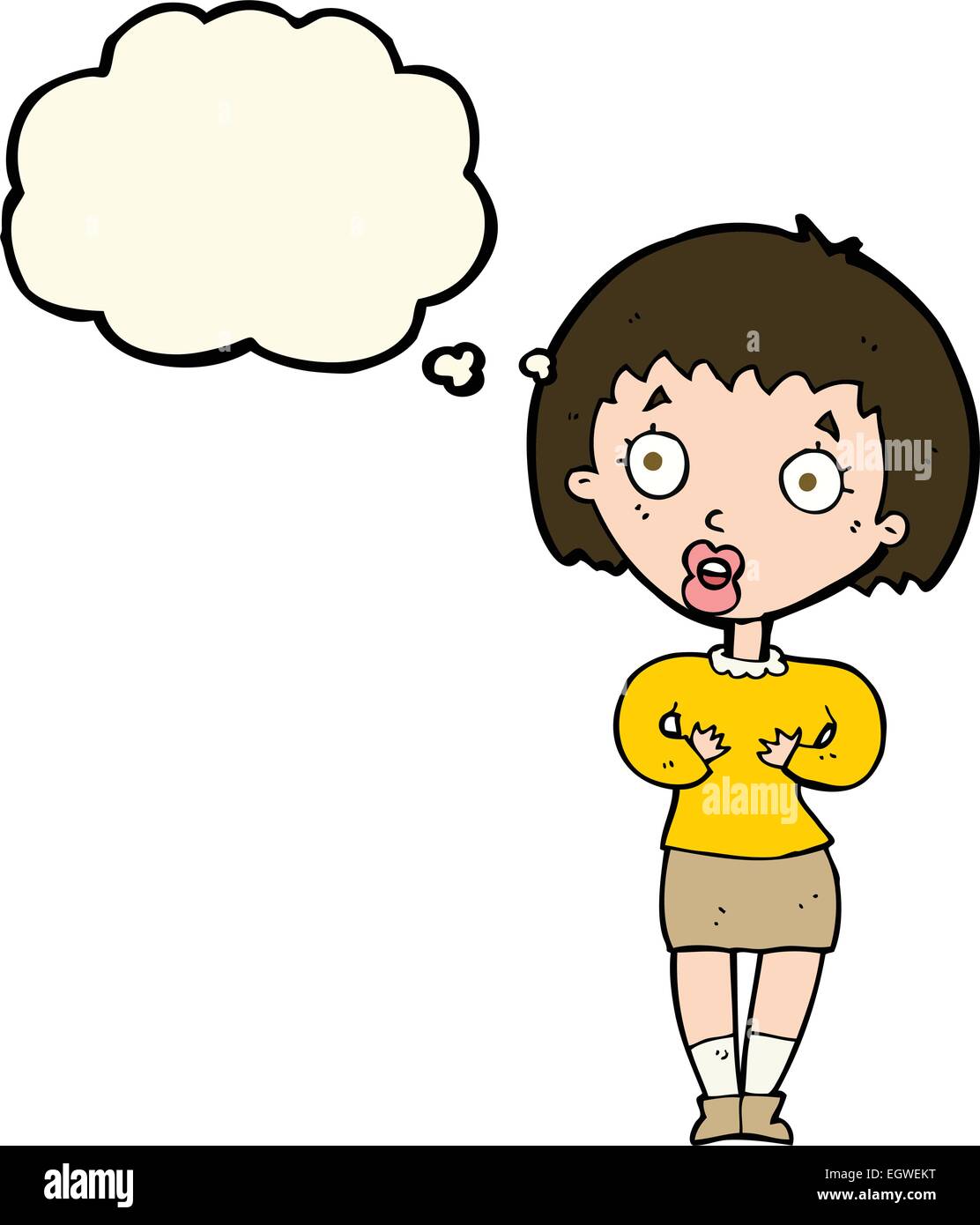 cartoon woman making Who Me? gesture with thought bubble Stock Vector ...