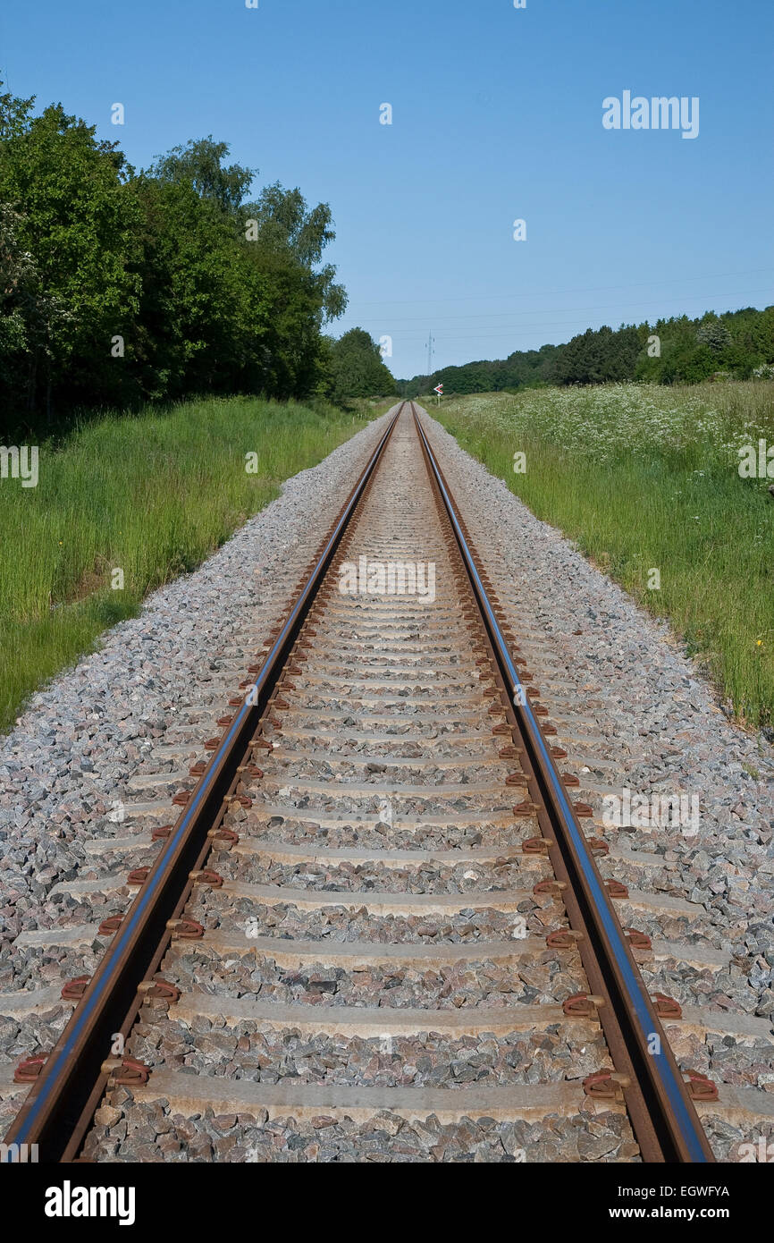 Railway track near Kolind, Denmark. Can be used as background Stock ...