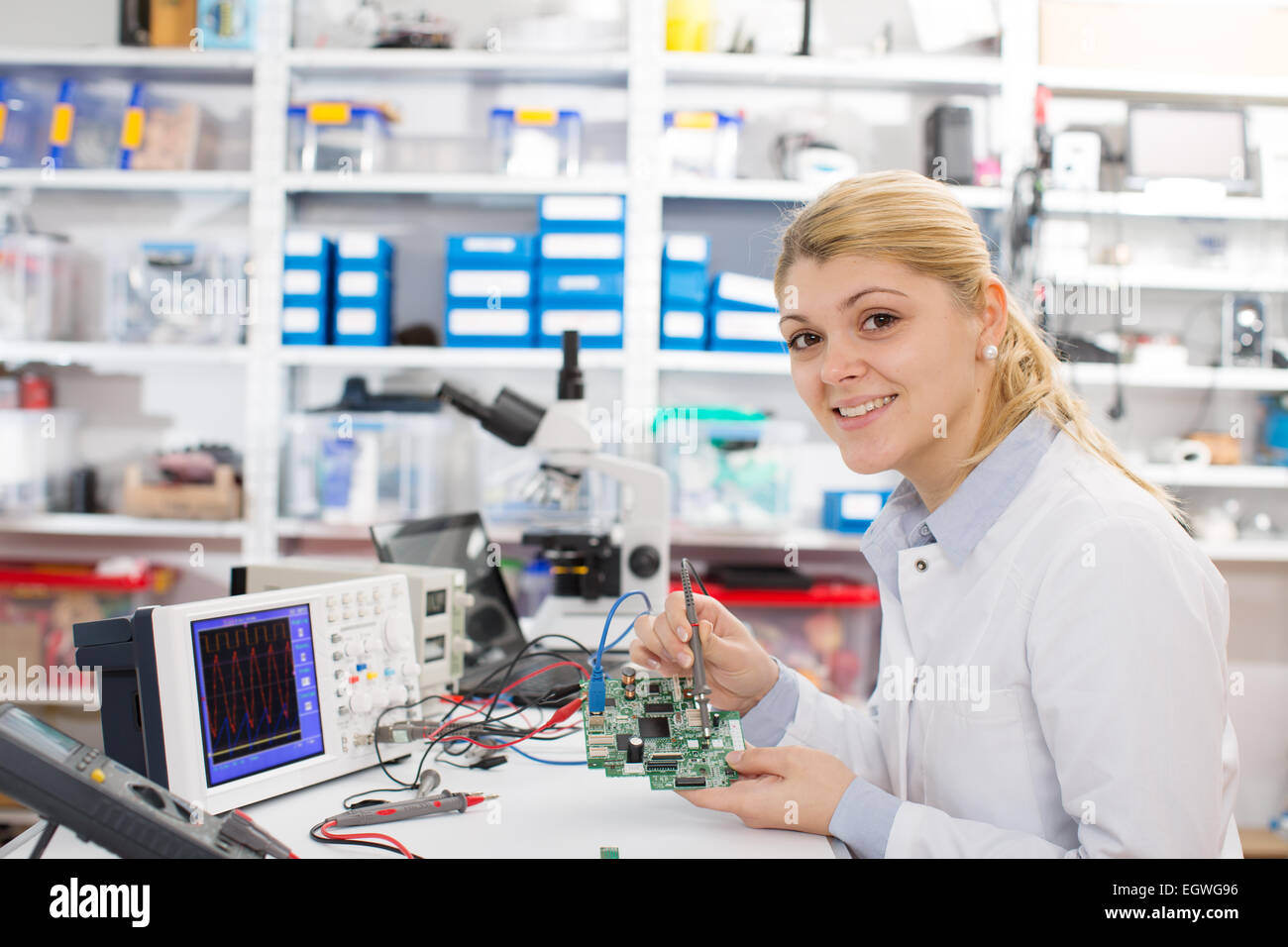 girl student studying electronic device with a microprocessor Stock ...