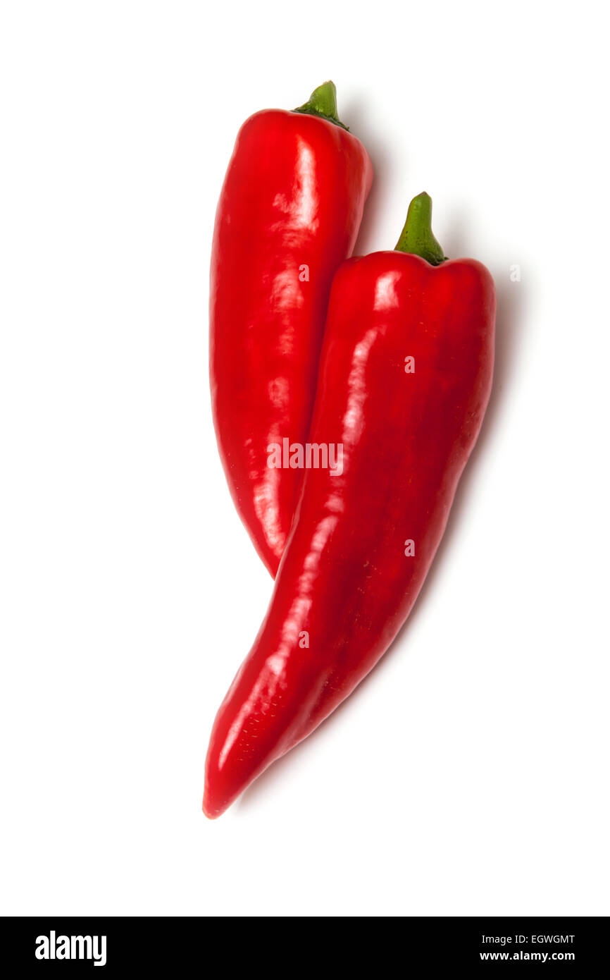 Pointed red peppers isolated on a white studio background Stock Photo ...