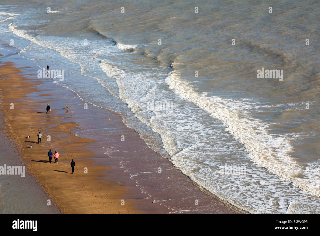 The tide turns on the beach in the winter sunshine, Ramsgate, Kent ...