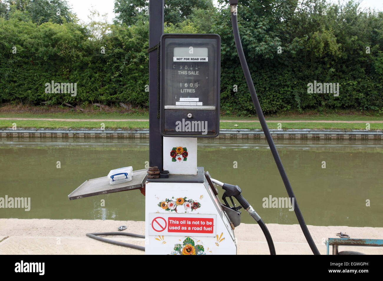 Dyed fuel, known as red diesel, on sale for use in canal boats. It ...