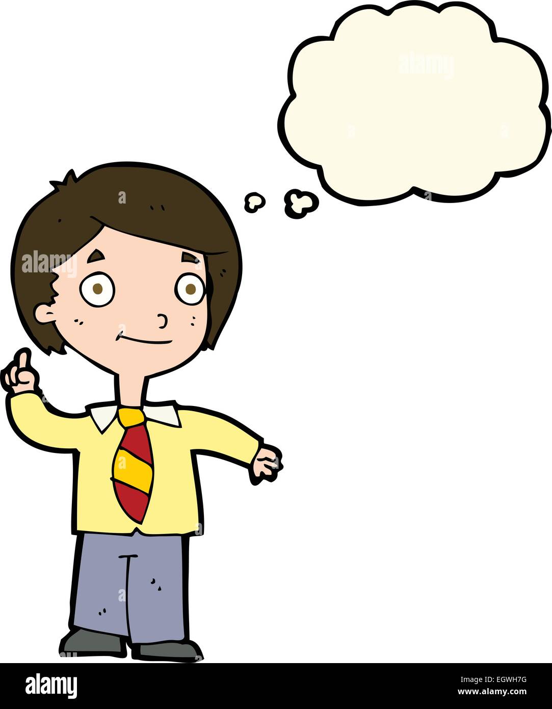 cartoon school boy answering question with thought bubble Stock Vector ...