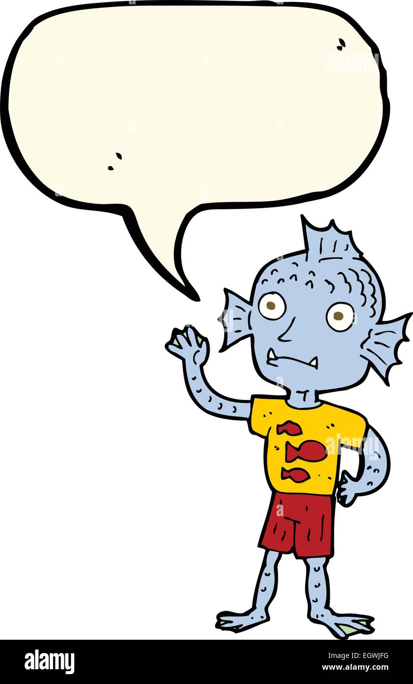 cartoon waving fish boy with speech bubble Stock Vector Image & Art - Alamy