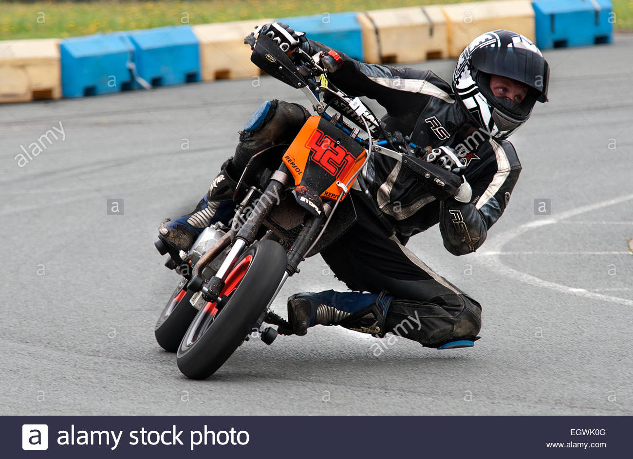 Pit bike rider and his bike at the British Championships held at Stock ...