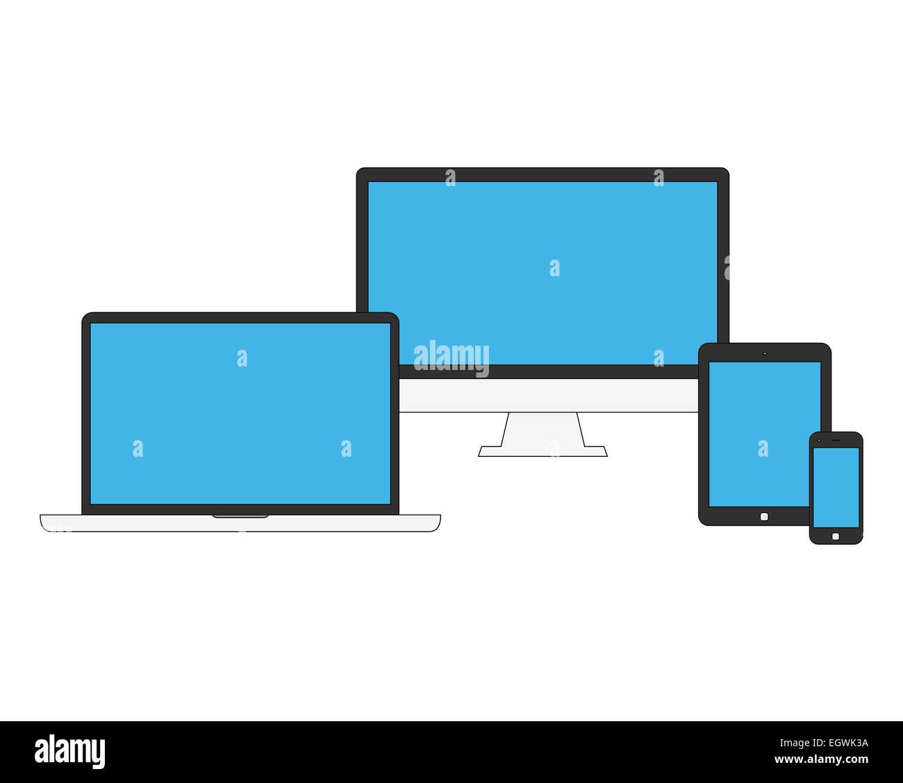 Electronic devices with blue blank screens Stock Photo - Alamy