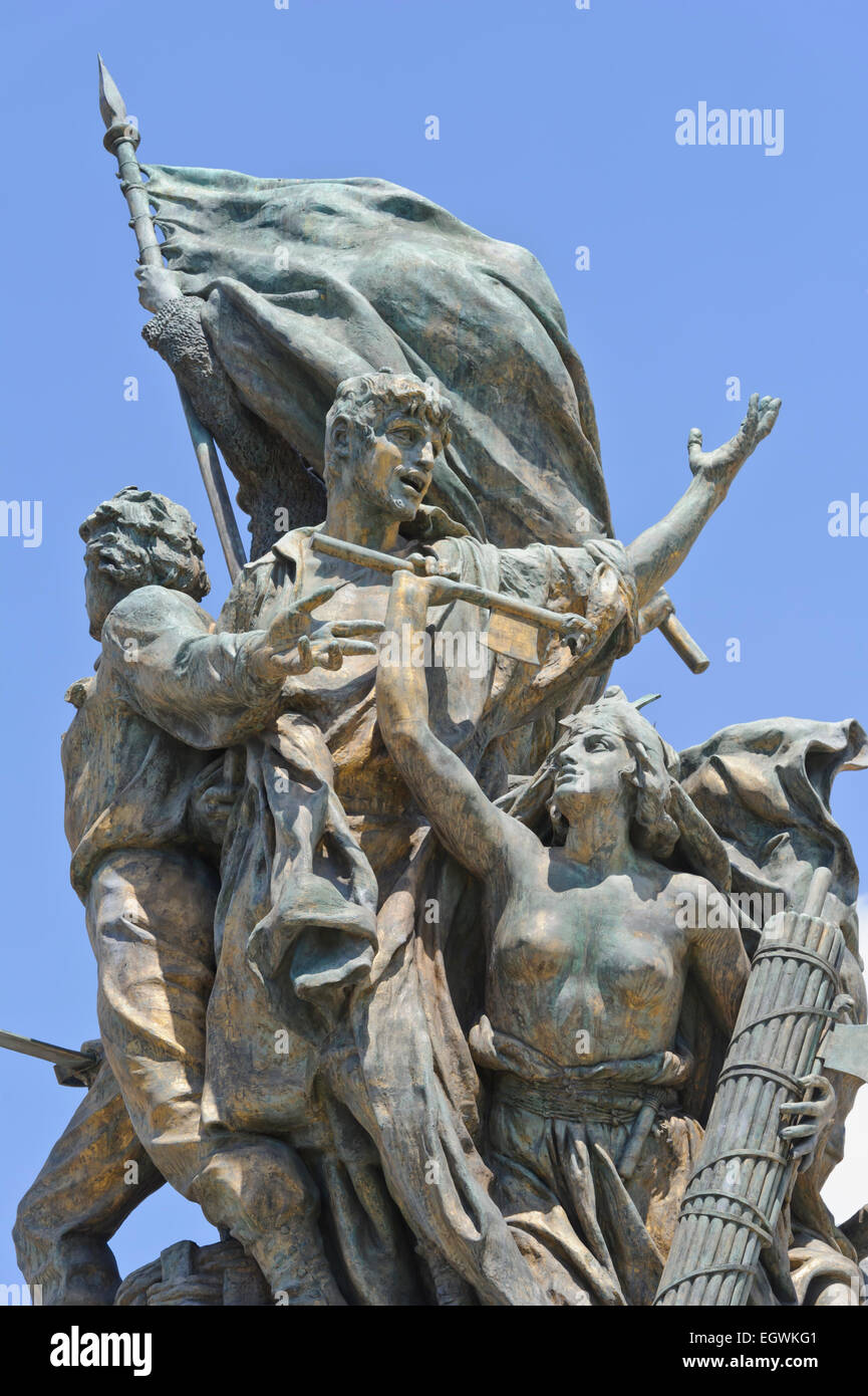 A commemorative set of statues of a battle scene in front of the Victor ...