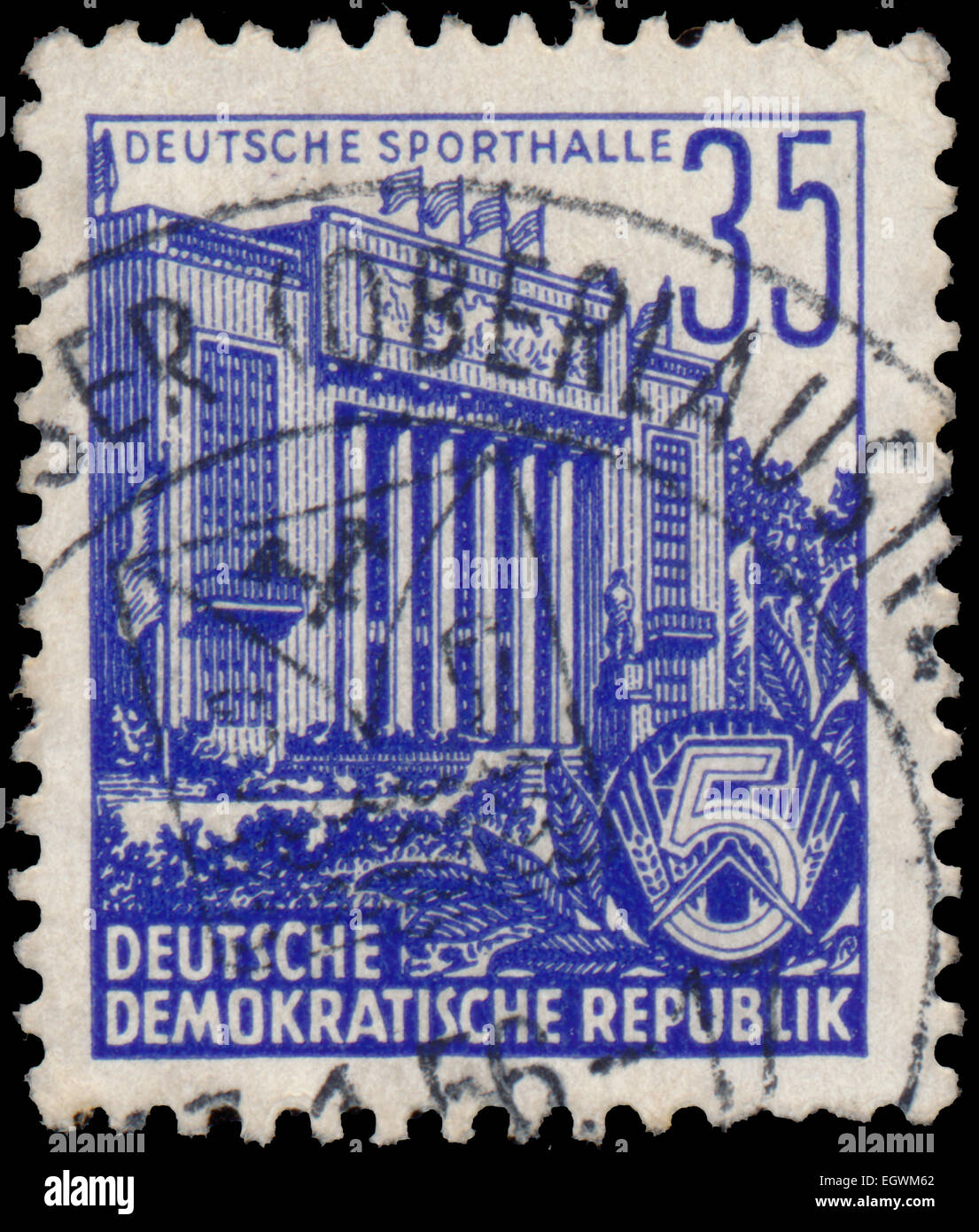 DDR - CIRCA 1953: A stamp printed in DDR, shows sports hall, series ...