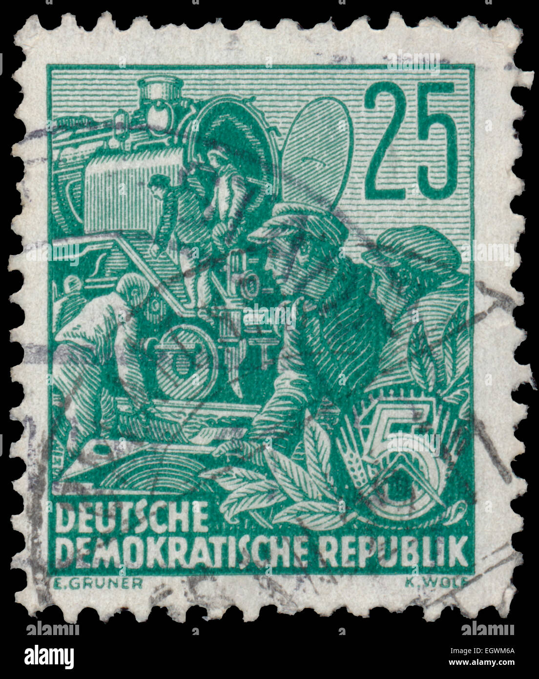 DDR - CIRCA 1953: A stamp printed in DDR, shows Reconstruction of steam ...