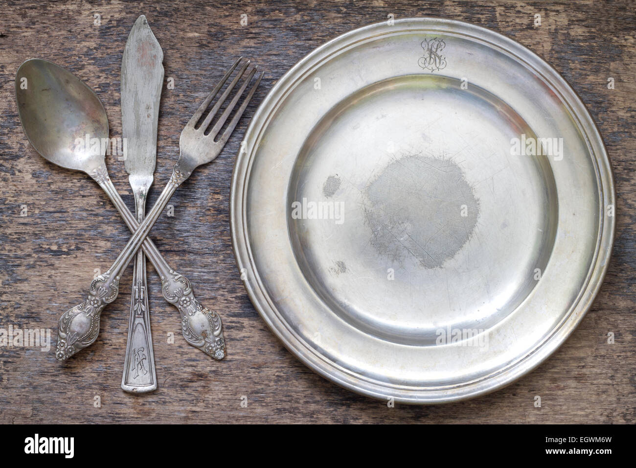 Old vintage cutlery and dishware abstract food background Stock Photo ...