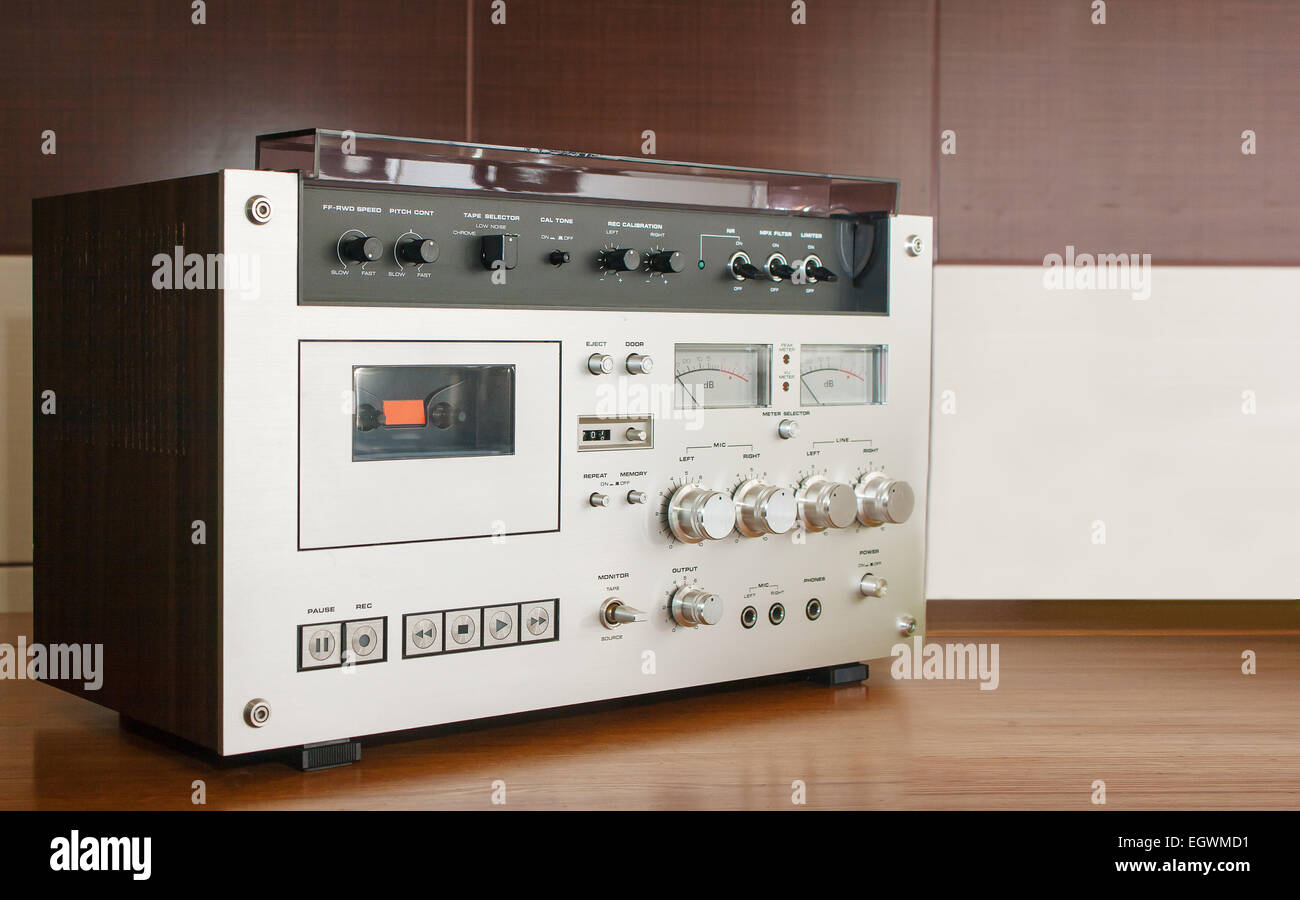 vintage cassete recorder on the table closeup Stock Photo - Alamy