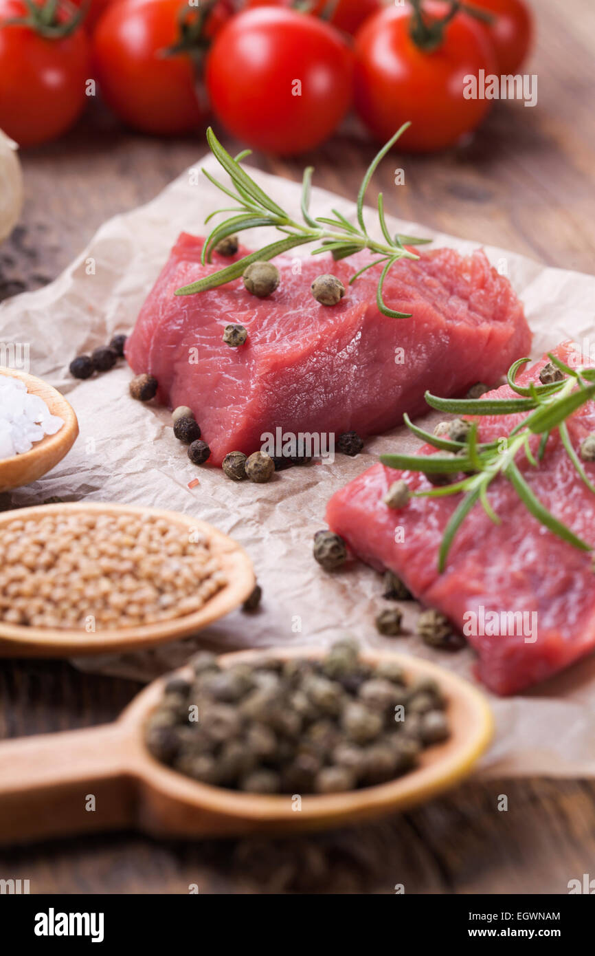 The raw beef in preparation for frying Stock Photo - Alamy