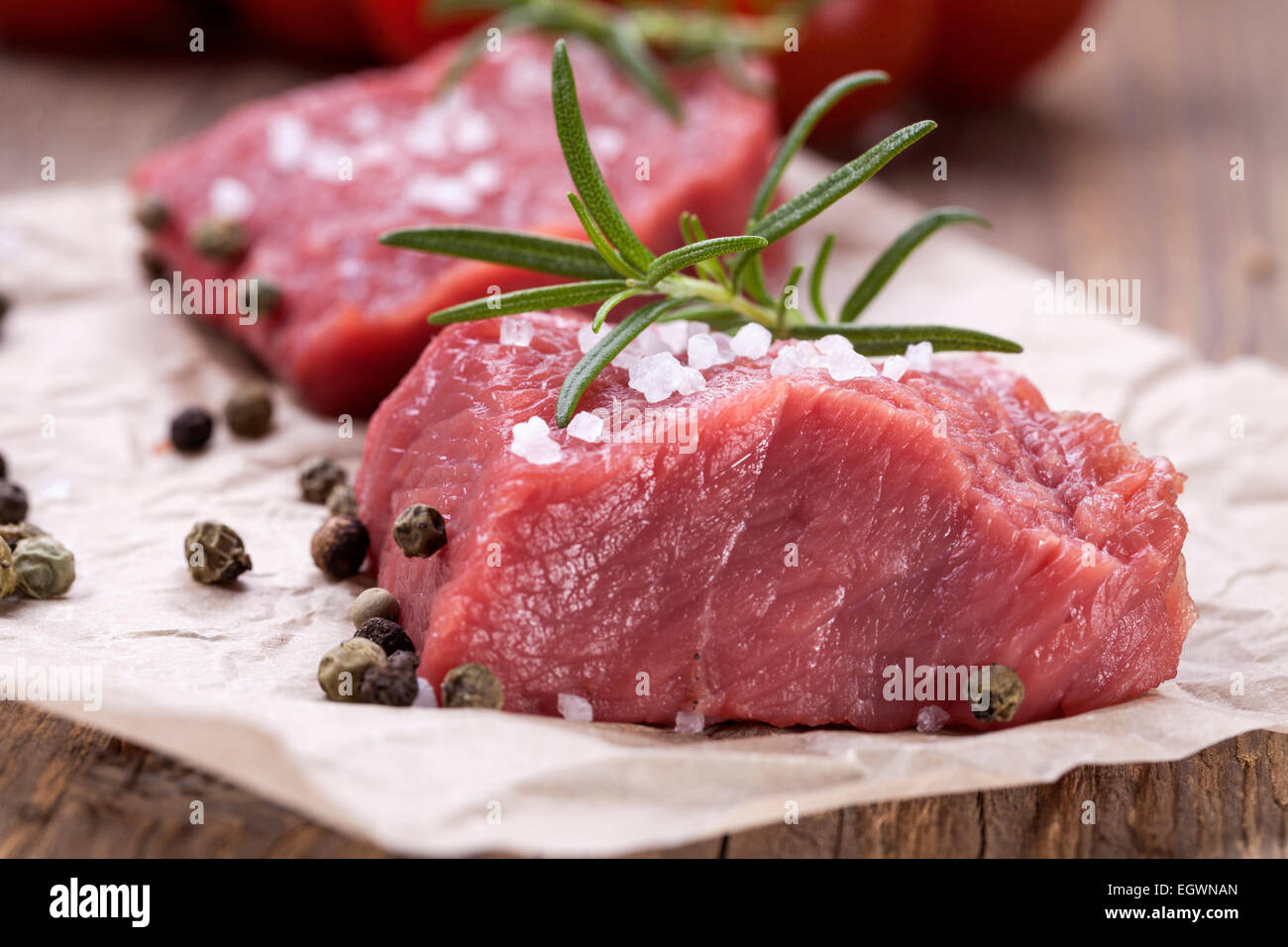 The raw beef in preparation for frying Stock Photo - Alamy