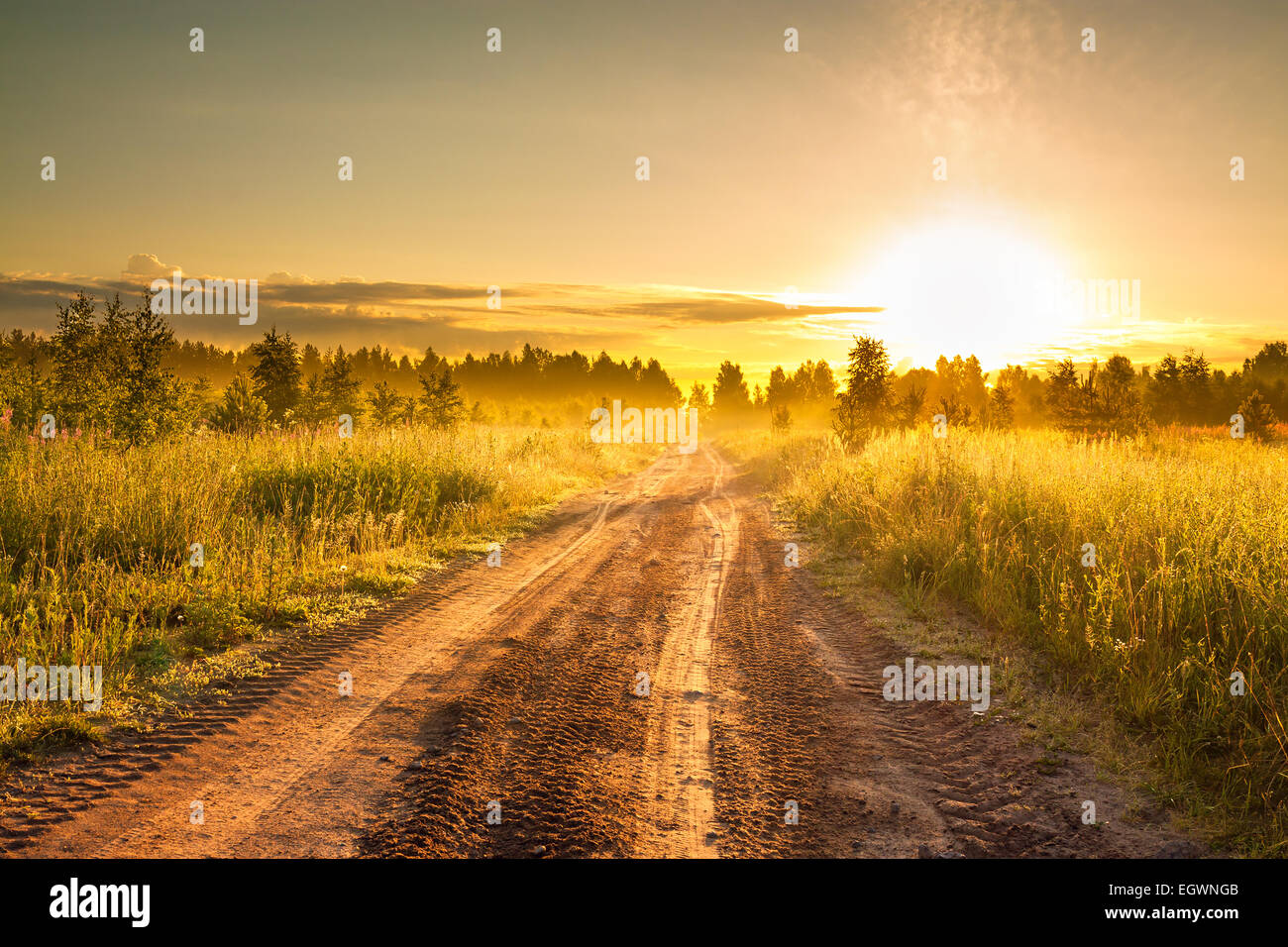 summer rural landscape with sunrise and the road Stock Photo - Alamy