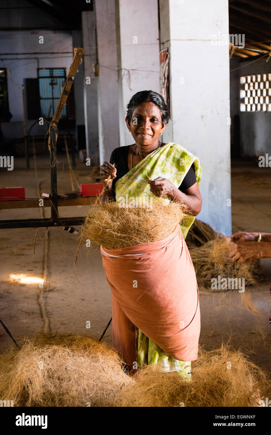 Inside a coir factory near Alleppey, Kerala, Southern India - handmade ...