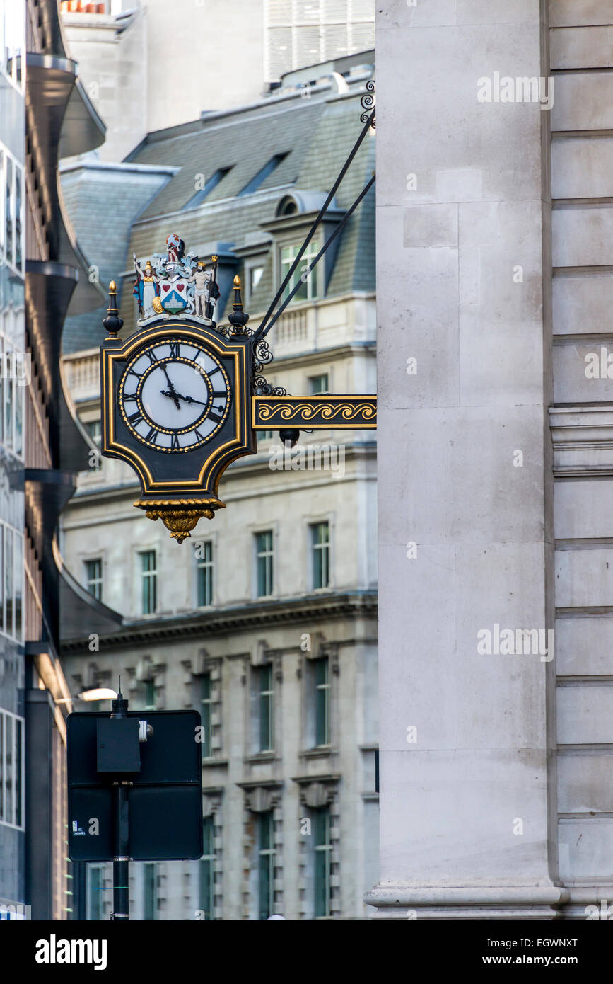 A clock outside the Royal Exchange, London on Threedneedle Street Stock ...