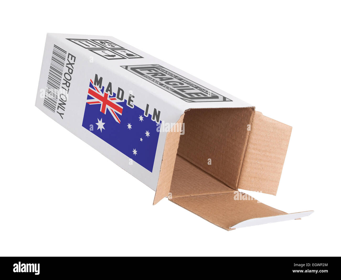 Concept of export, opened paper box - Product of Australia Stock Photo ...